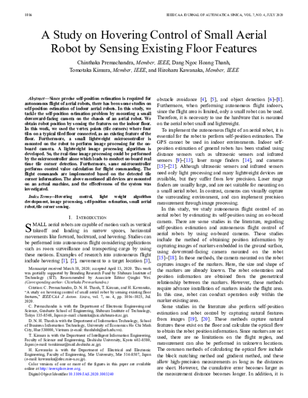 (PDF) A Study on Hovering Control of Small Aerial Robot by Sensing Existing Floor Features ...