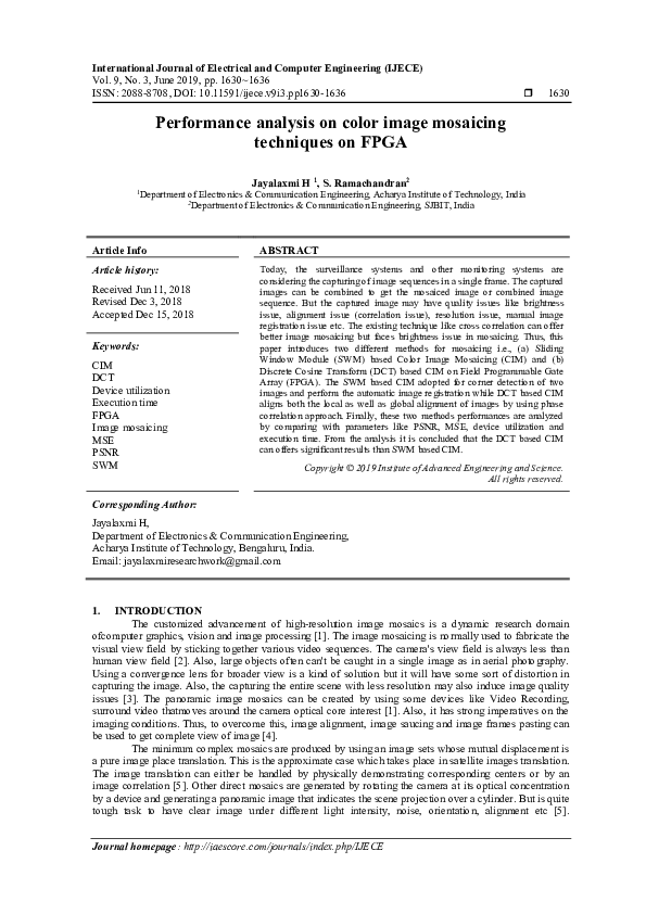 (PDF) Performance analysis on color image mosaicing techniques on FPGA