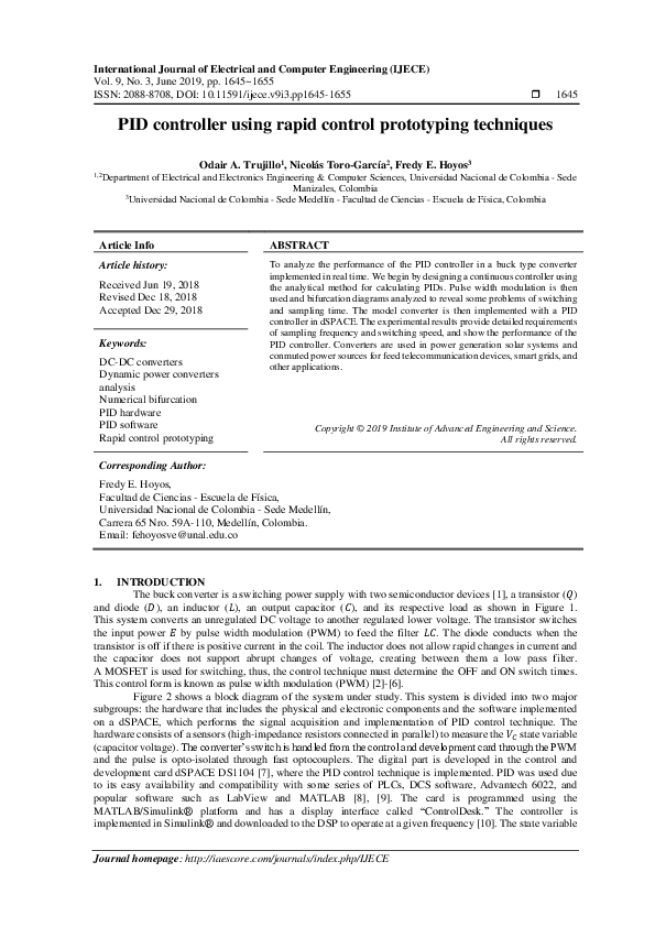 Pdf Pid Controller Using Rapid Control Prototyping Techniques