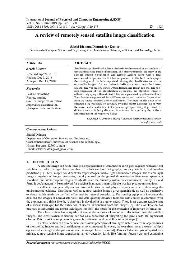 (PDF) A review of remotely sensed satellite image classification