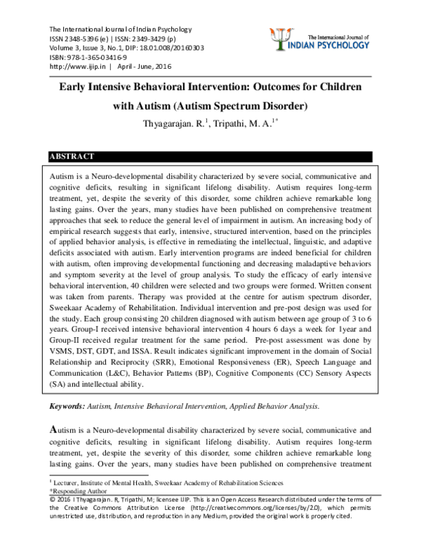 (PDF) Early Intensive Behavioral Intervention: Outcomes for Children with Autism (Autism ...