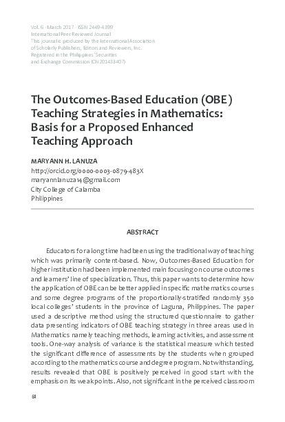 (PDF) The Outcomes-Based Education (OBE) Teaching Strategies in ...