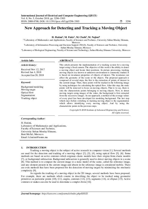 (PDF) New Approach for Detecting and Tracking a Moving Object