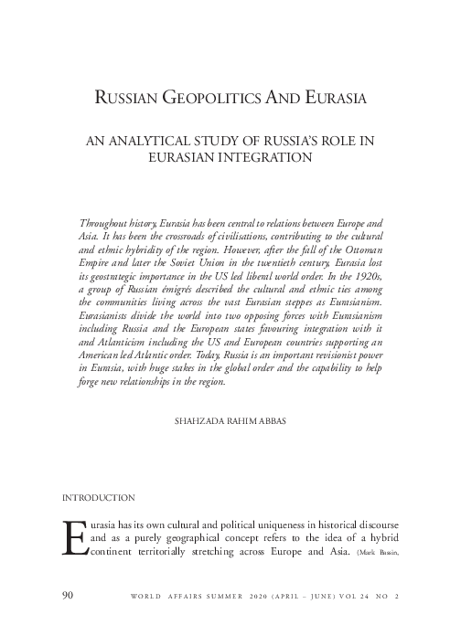 (PDF) RUSSIAN GEOPOLITICS AND EURASIA AN ANALYTICAL STUDY OF RUSSIA'S ...