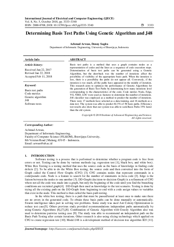 Pdf Determining Basis Test Paths Using Genetic Algorithm And J48