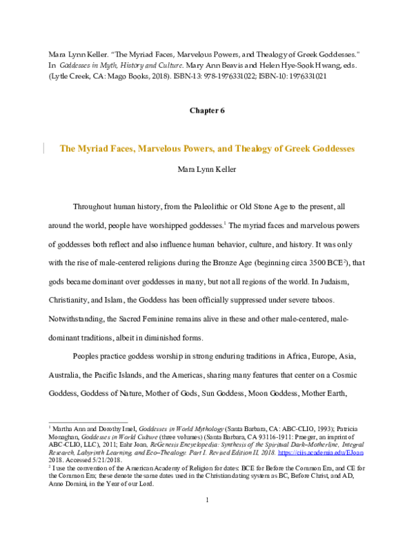 (DOC) The Myriad Faces, Marvelous Powers, and Thealogy of Greek Goddesses