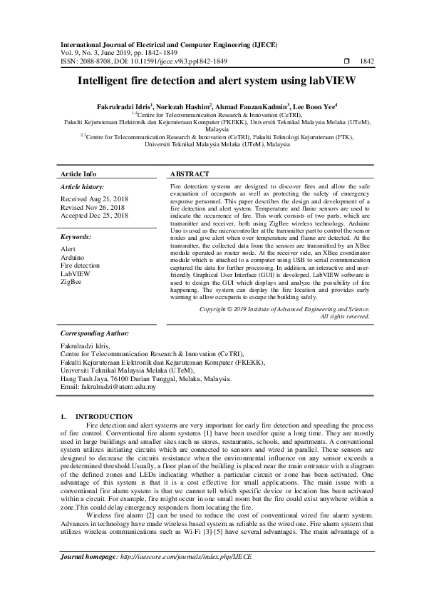 Pdf Intelligent Fire Detection And Alert System Using Labview