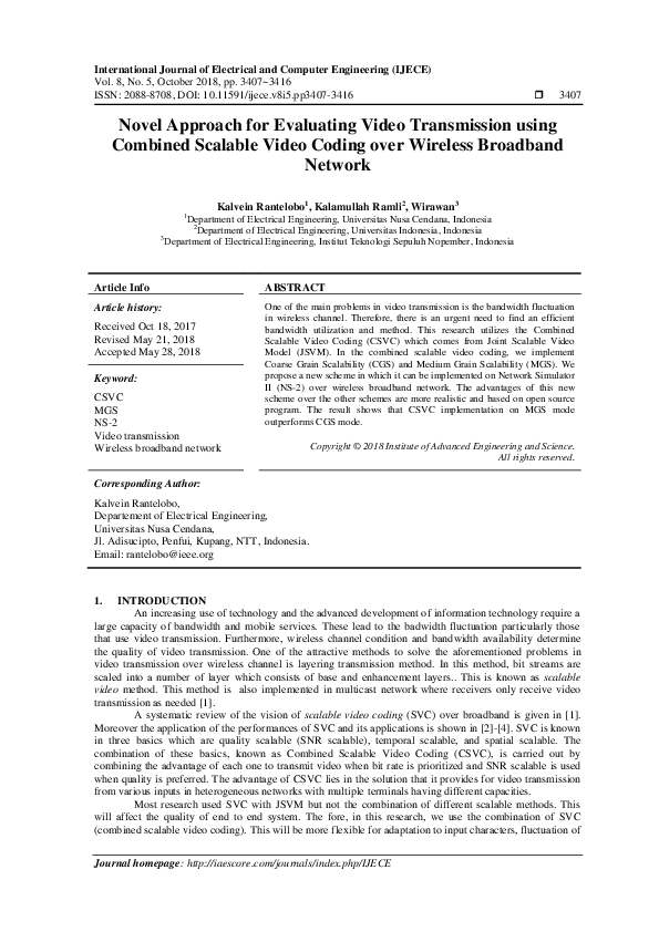 Pdf Novel Approach For Evaluating Video Transmission Using Combined Scalable Video Coding Over