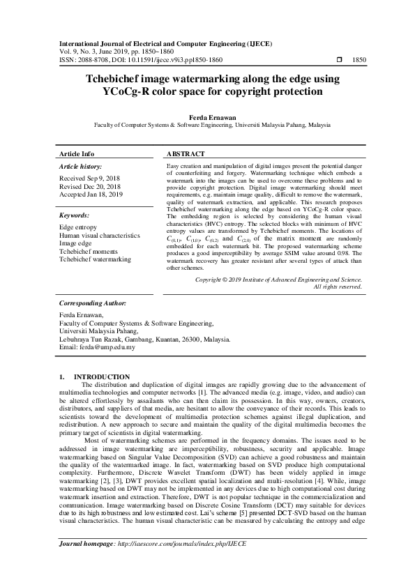 (PDF) Tchebichef image watermarking along the edge using YCoCg-R color ...
