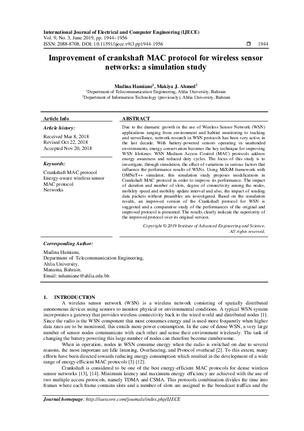 (PDF) Improvement of crankshaft MAC protocol for wireless sensor networks: a simulation study ...