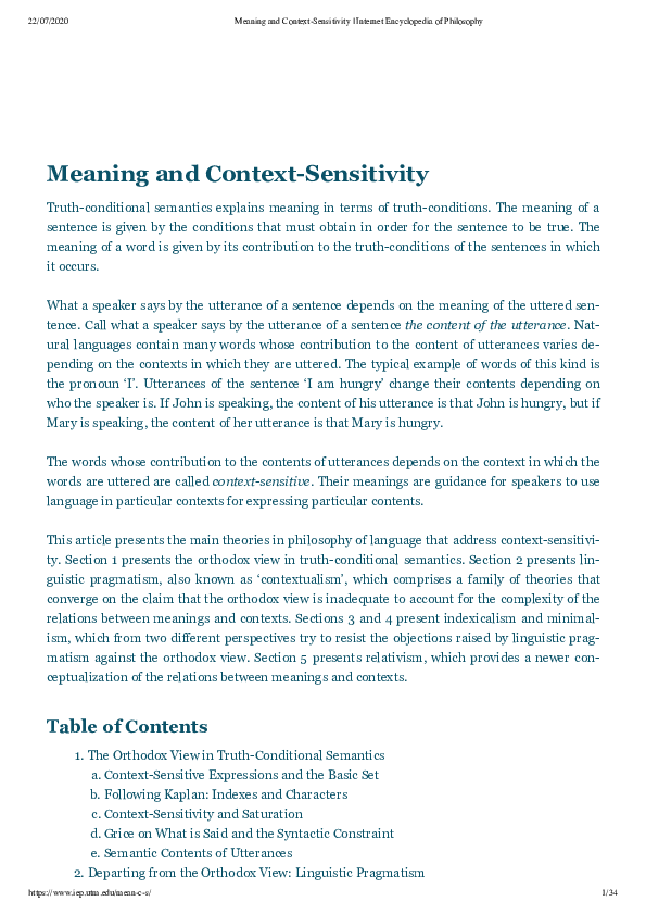 (PDF) Meaning and Context Sensitivity 2020
