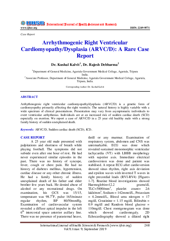 (PDF) Ventricular Tachycardia as a First Presentation of Arrhythmogenic ...