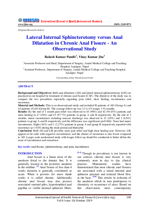 (PDF) Lateral Internal Sphincterotomy versus Anal Dilatation in Chronic ...