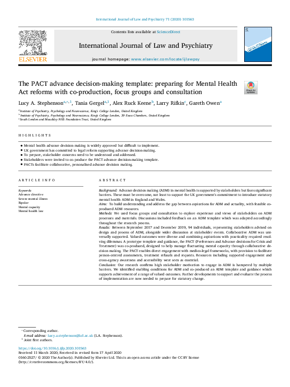 (PDF) The PACT advance decision-making template: preparing for Mental ...
