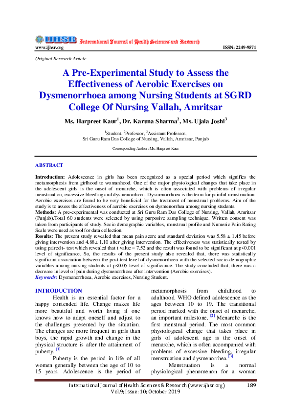 (PDF) A Pre-Experimental Study to Assess the Effectiveness of Aerobic ...