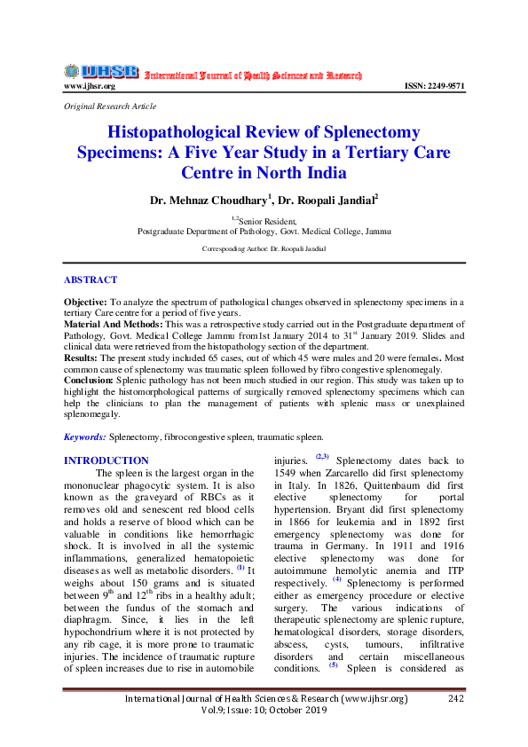 (PDF) Histopathological Review of Splenectomy Specimens: A Five Year ...