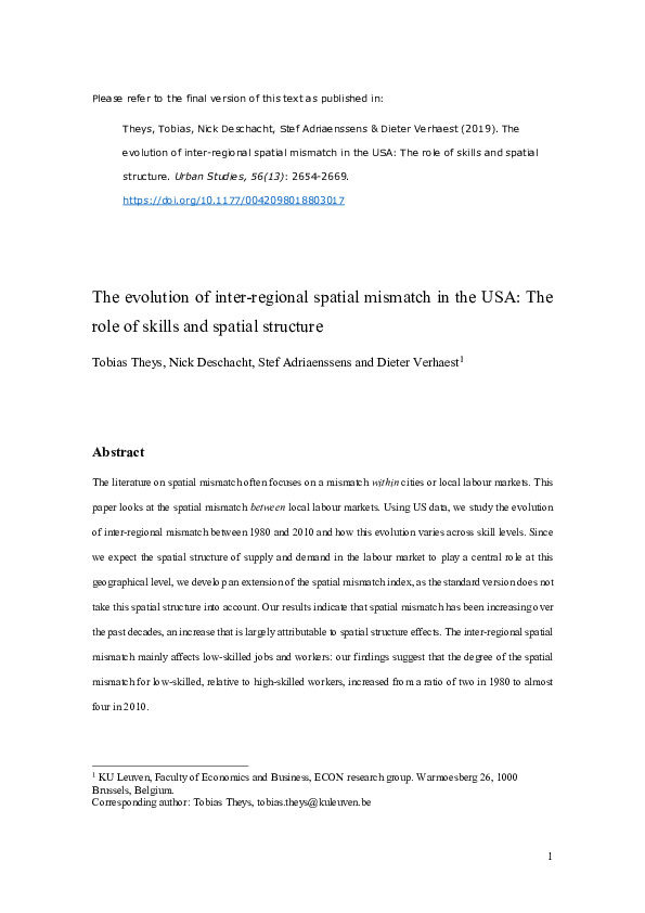 (PDF) The evolution of inter-regional spatial mismatch in the US: The ...