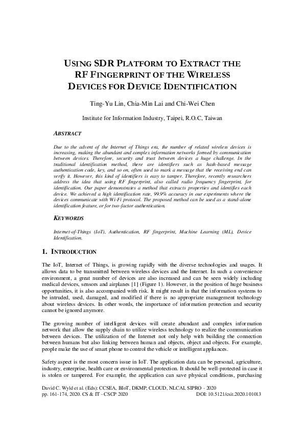 (PDF) USING SDR PLATFORM TO EXTRACT THE RF FINGERPRINT OF THE WIRELESS ...