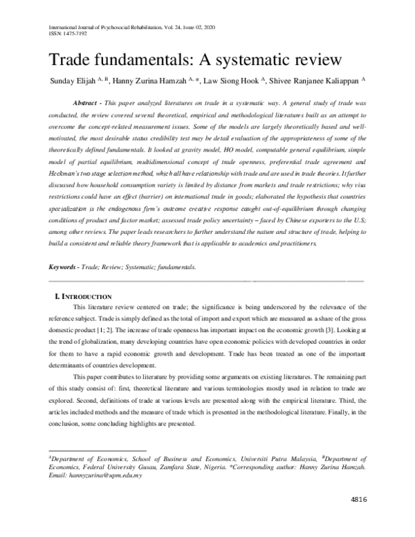 (PDF) Trade fundamentals: A systematic review