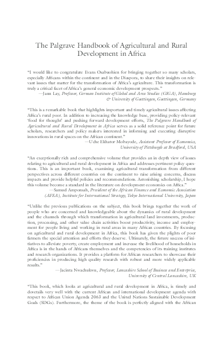 (PDF) The Palgrave Handbook of Agricultural and Rural Development in Africa