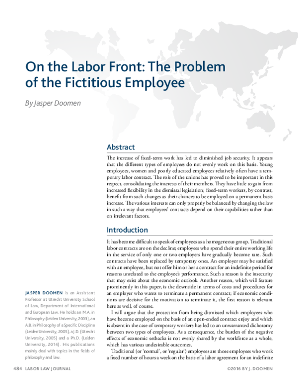 (PDF) J. Doomen, On the Labor Front: the Problem of the Fictitious Employee