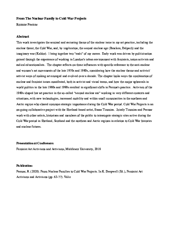 (PDF) From The Nuclear Family to Cold War Projects