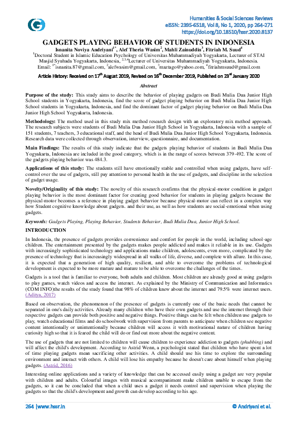 (PDF) GADGETS PLAYING BEHAVIOR OF STUDENTS IN INDONESIA