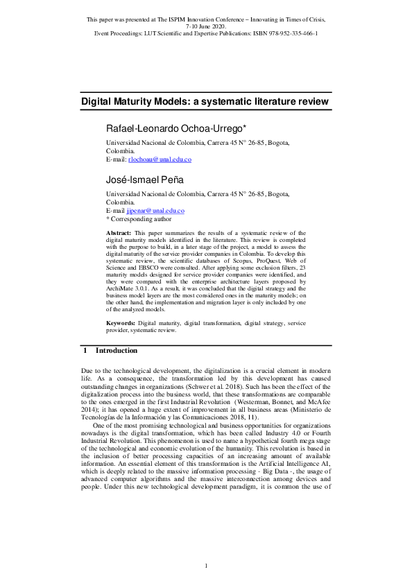 (PDF) Digital Maturity Models: a systematic literature review