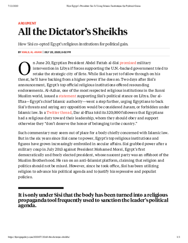 (PDF) All the Dictator's Sheikhs | Khalil al-Anani - Academia.edu