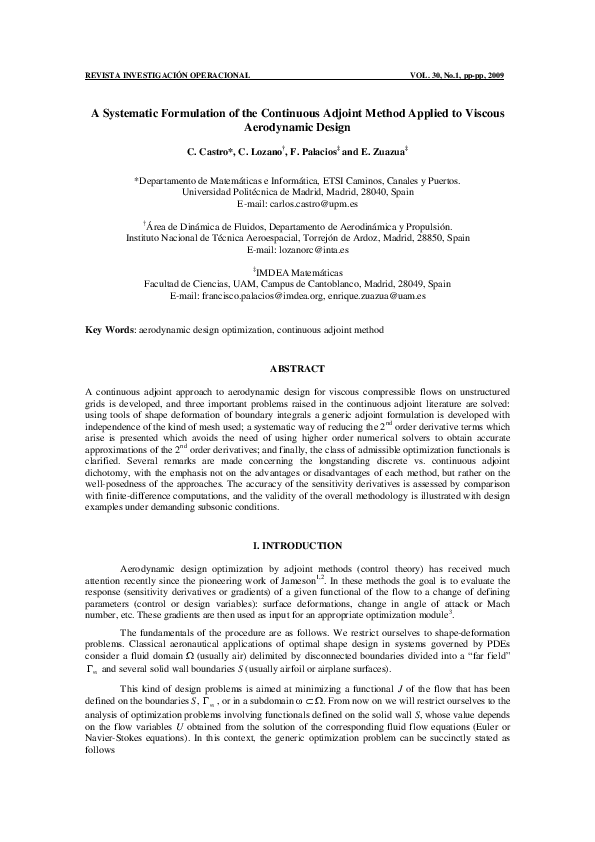 (PDF) A systematic formulation of the continuous adjoint method applied to viscous aerodynamic ...