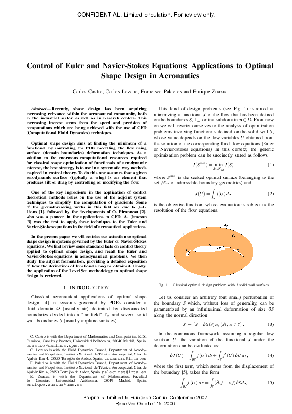 Pdf Remarks On The Control Of Euler And Navier Stokes Equations With Applications To Optimal