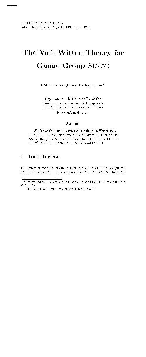 (PDF) The Vafa–Witten theory for gauge group $SU(N)$