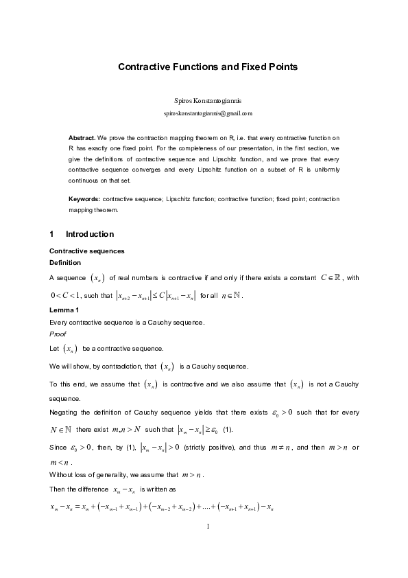Pdf Contractive Functions And Fixed Points Spiros Konstantogiannis