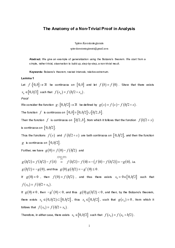 (PDF) The Anatomy of a Non-Trivial Proof in Analysis