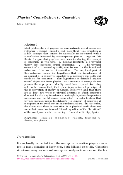 (PDF) Physics' Contribution to Causation