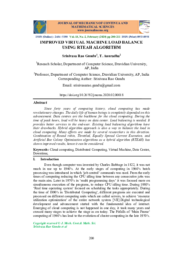 (PDF) IMPROVED VIRTUAL MACHINE LOAD BALANCE USING RTEAH ALGORITHM