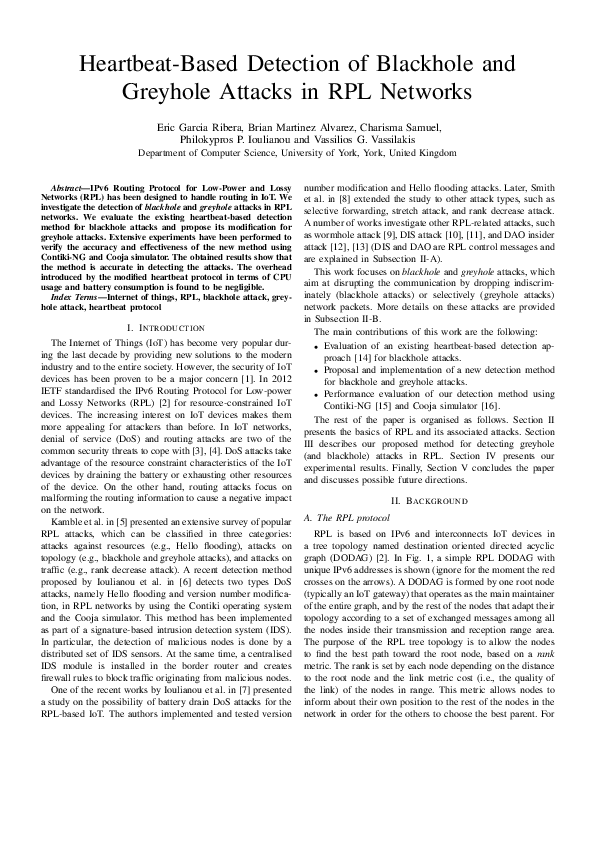 (PDF) Heartbeat-Based Detection of Blackhole and Greyhole Attacks in RPL Networks