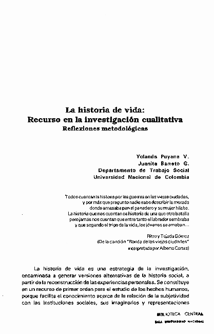 (PDF) La historia de vida: Recurso en la investigación cualitativa Reflexiones metodológicas