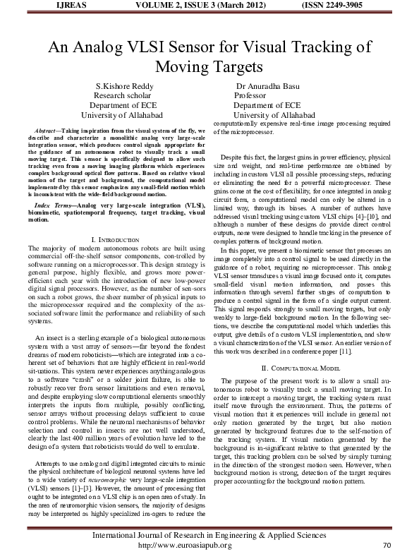 Pdf An Analog Vlsi Sensor For Visual Tracking Of Moving Targets Research Papers 
