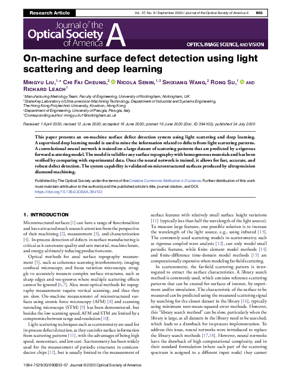 (PDF) On-machine surface defect detection using light scattering and ...