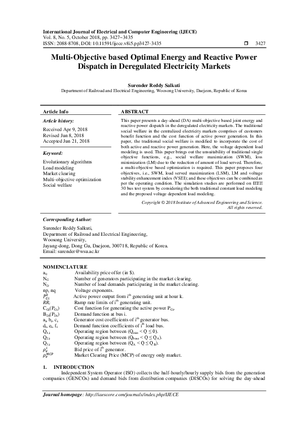 Pdf Multi Objective Based Optimal Energy And Reactive Power Dispatch