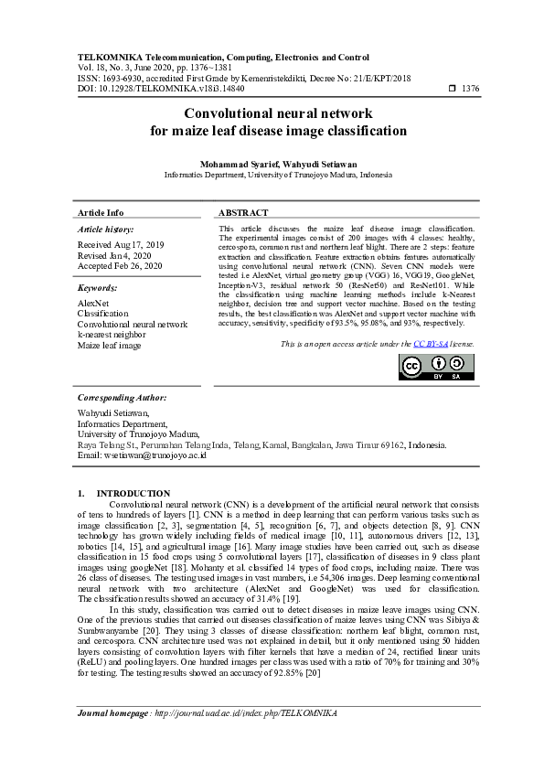 Pdf Convolutional Neural Network For Maize Leaf Disease Image Classification