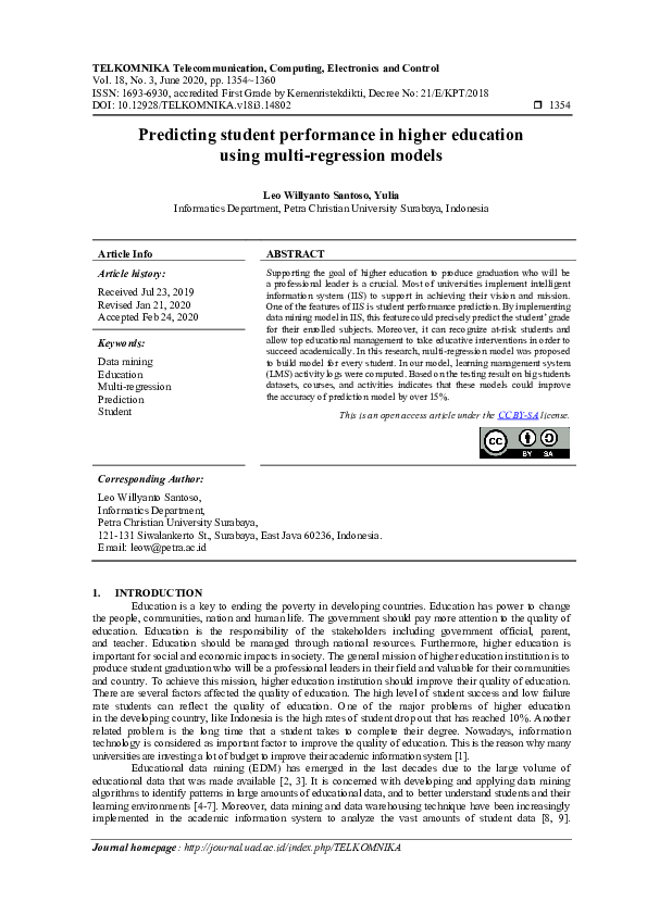 (PDF) Predicting student performance in higher education using multi-regression models