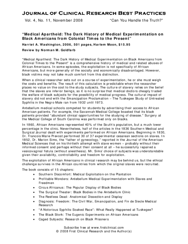 (PDF) Medical Apartheid: The Dark History of Medical Experimentation on ...