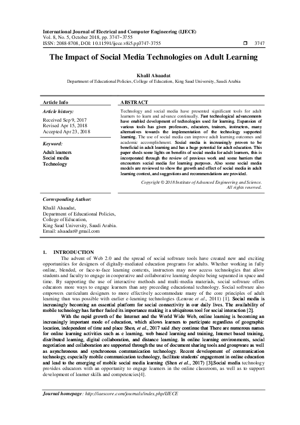 (PDF) The Impact of Social Media Technologies on Adult Learning