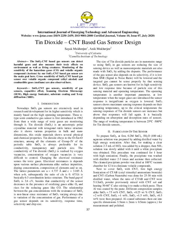 (PDF) Tin Dioxide -CNT Based Gas Sensor Design