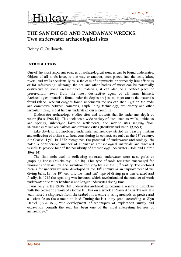(PDF) THE SAN DIEGO AND PANDANAN WRECKS: Two underwater archaeological ...