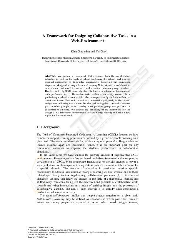 (PDF) A Framework for Designing Collaborative Tasks in a Web-Environment