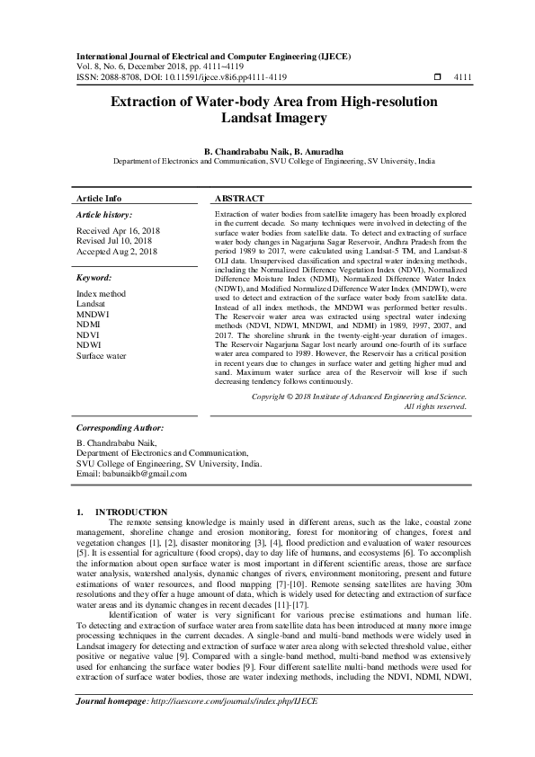 (PDF) Extraction of Water-body Area from High-resolution Landsat Imagery
