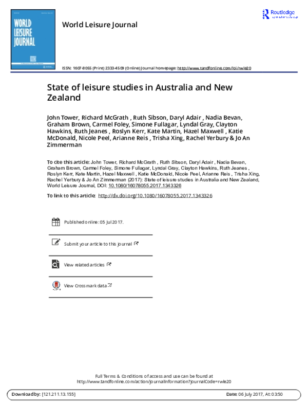 (PDF) World Leisure Journal State of leisure studies in Australia and ...